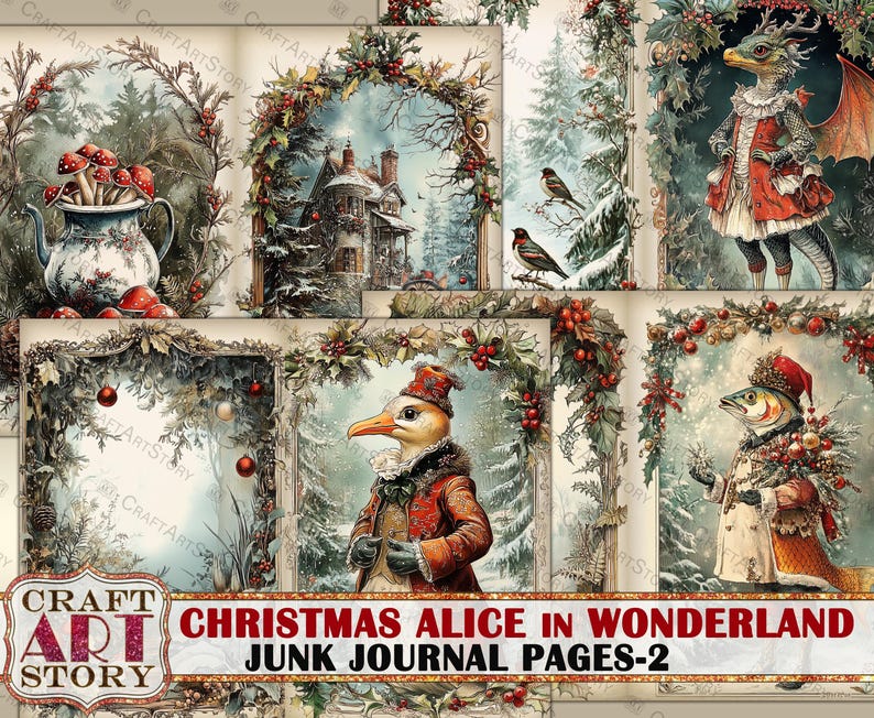Christmas Alice Wonderland Junk Journal Pages,scrapbook Printables ...