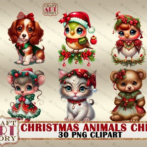 Christmas Animals Chibi Clipart,holiday Digital Stickers - Etsy
