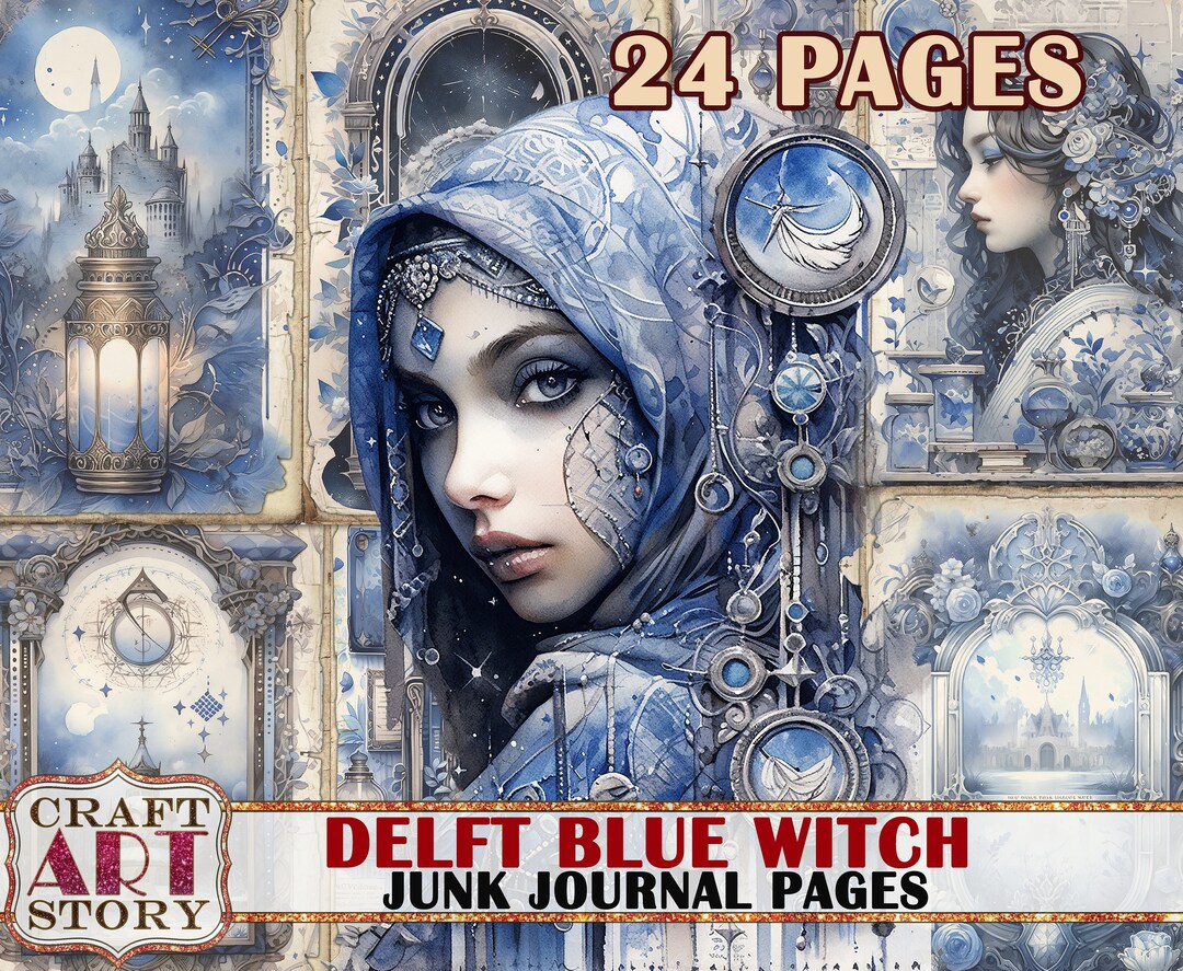 Delft Blue Witch Junk Journal Pages,scrapbook Printables Digital Papers ...