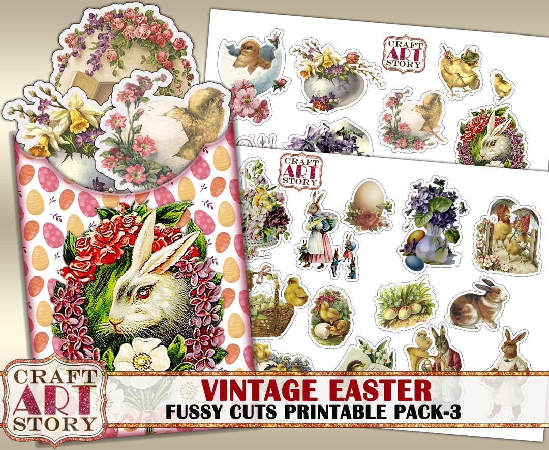 Vintage Easter Stickers Set-3,fussy Cuts Printable,digital Stickers ...