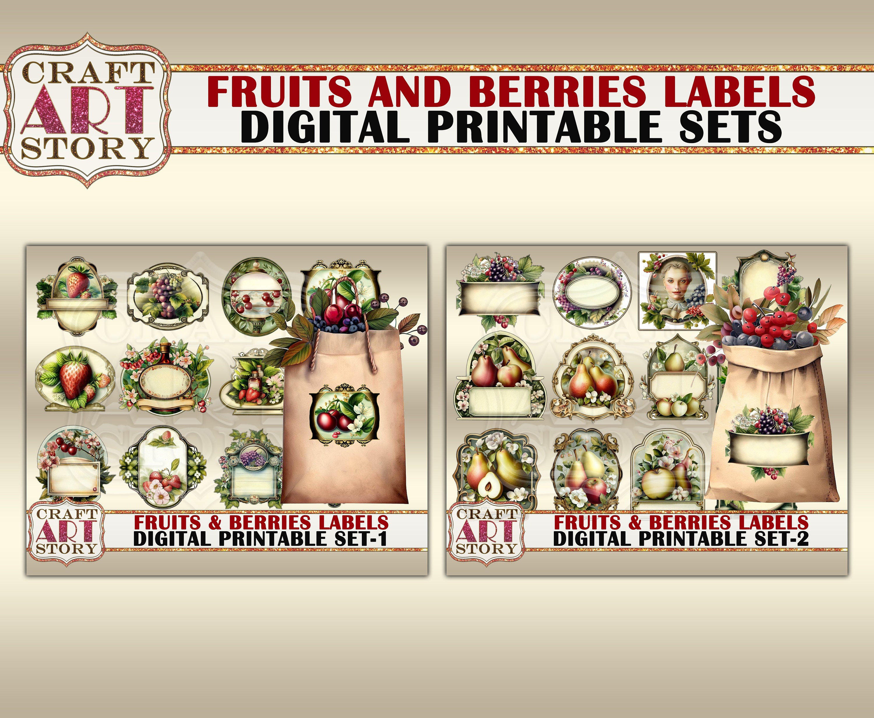 Vintage Fruits Berries Labels Printable Blank Set-2,fruit Tags Label - Etsy