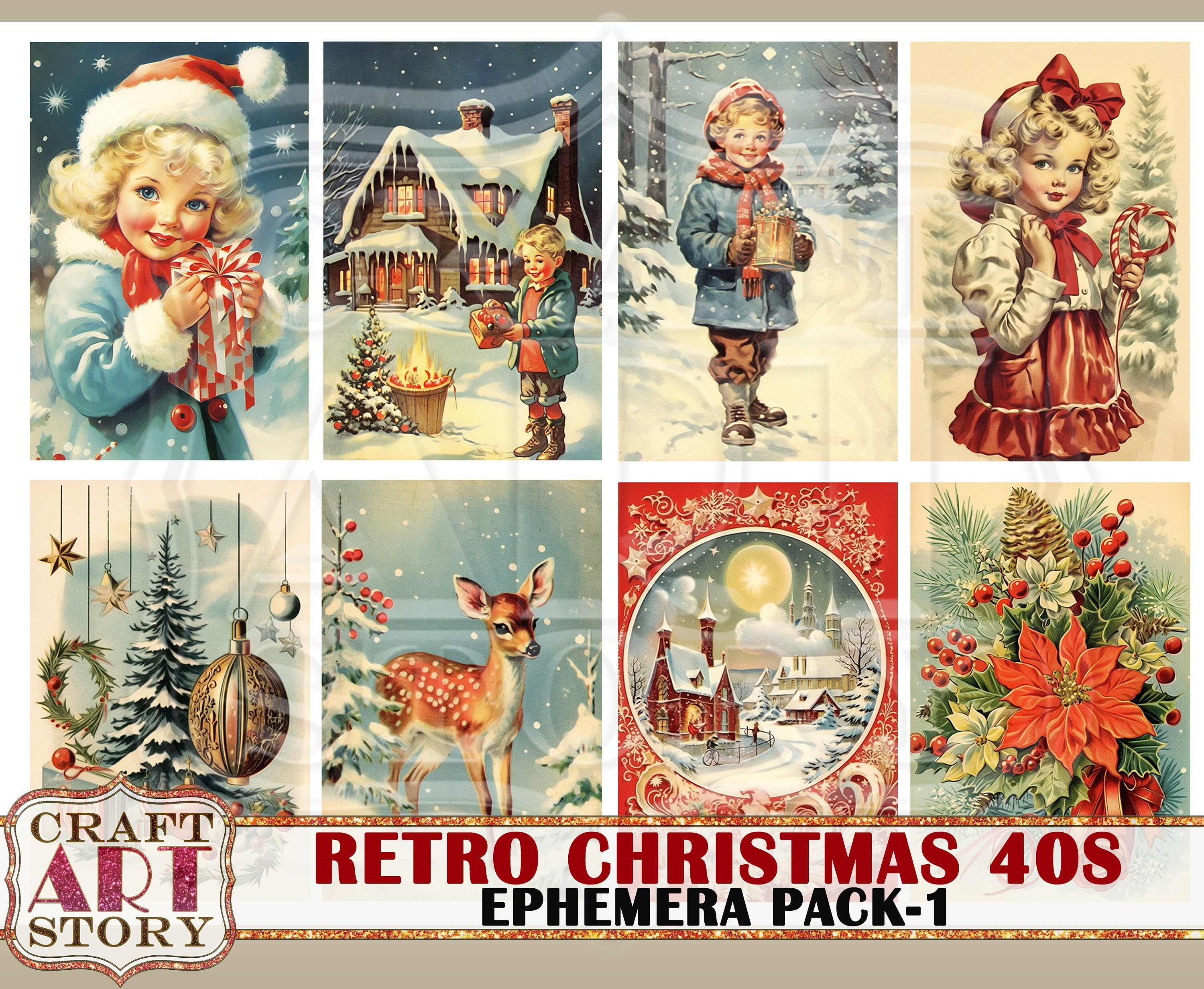 Retro Christmas Ephemera: 1940s Vintage Paper Pack (digital Download ...