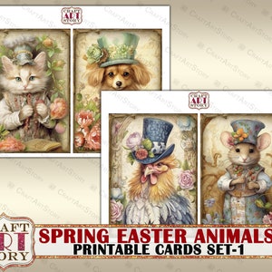 Vintage Spring Easter Printable Cards Set-1, Printables Digital Papers - Etsy