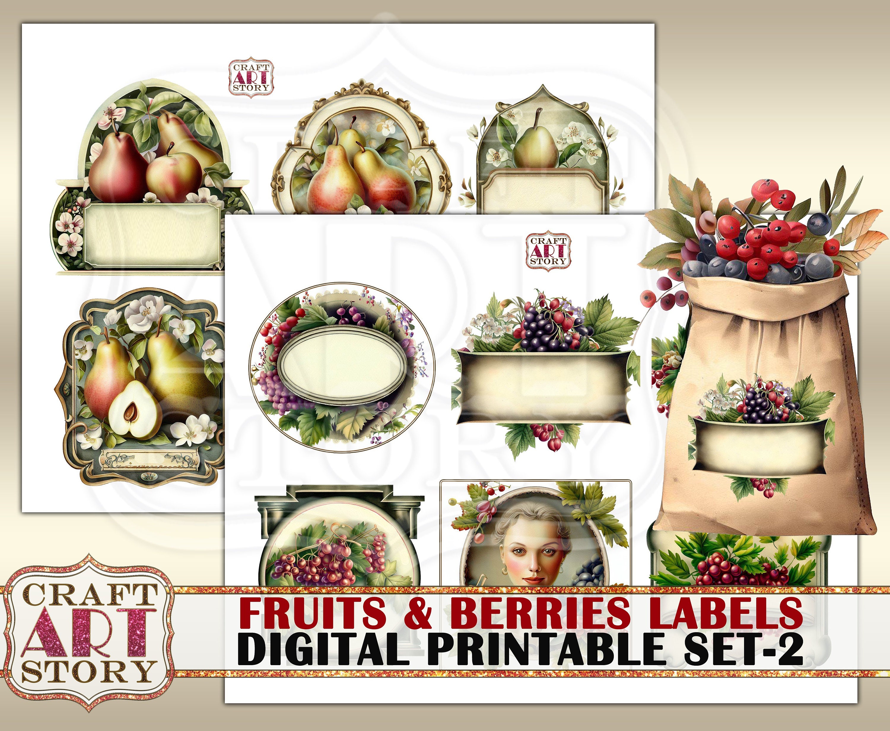 Vintage Fruits Berries Labels Printable Blank Set-2,fruit Tags Label - Etsy
