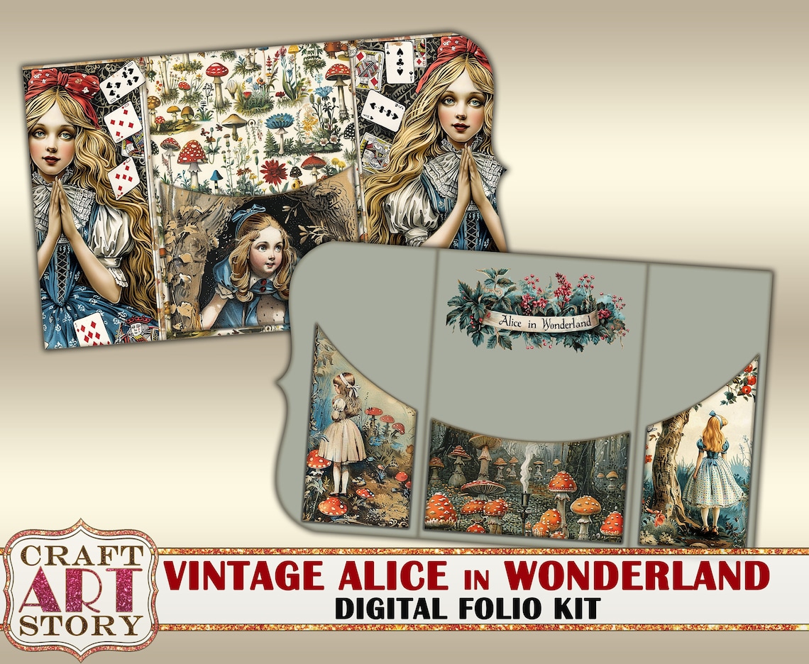 Vintage Alice Wonderland Folio Kit,fussy Cuts,cards Set Printable ...