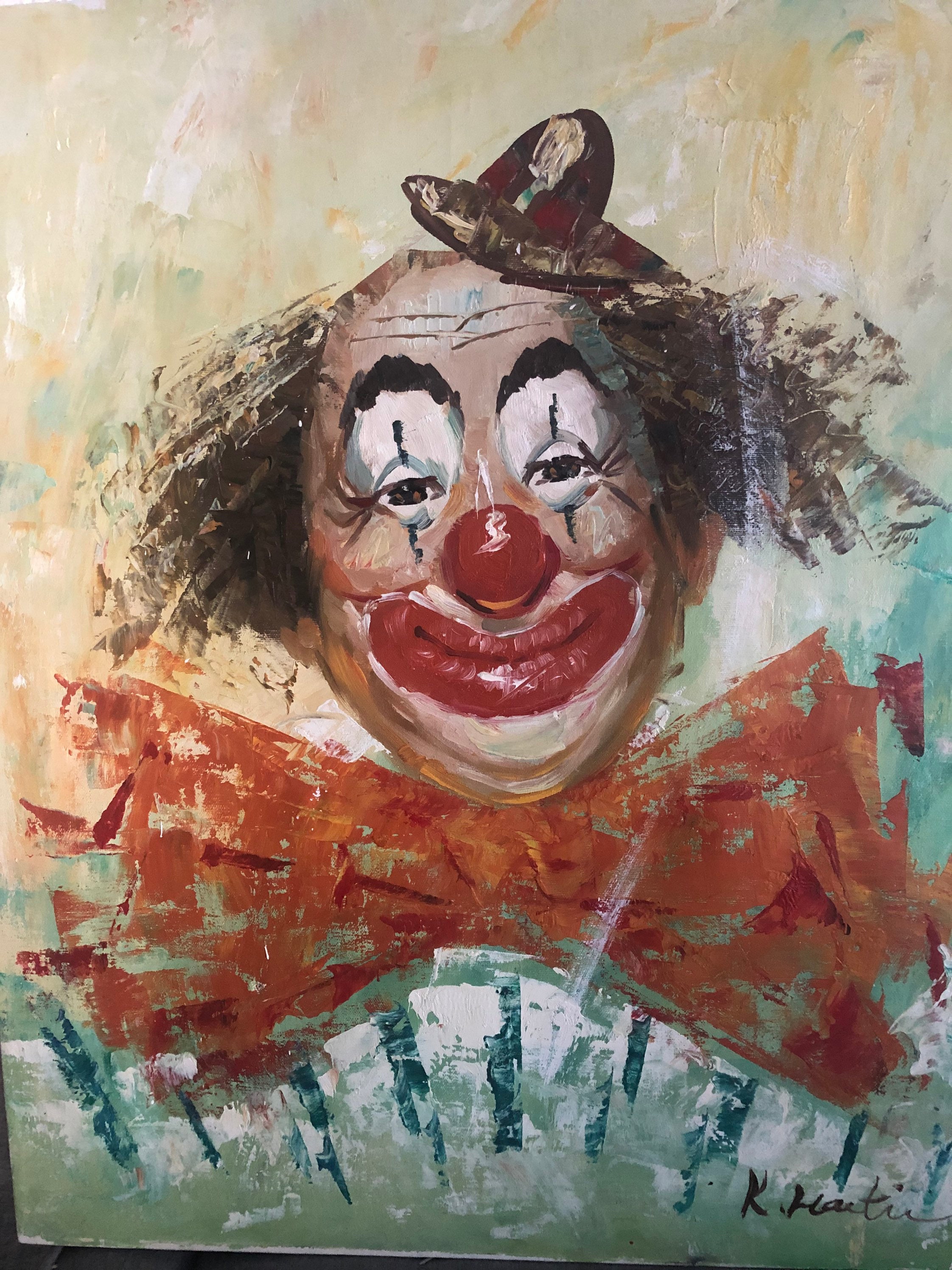 Vintage painting artist signed clown portrait oil painting on | Etsy
