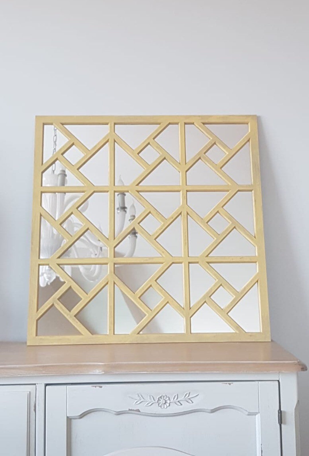 Geometric Square Wooden Mirror - Etsy
