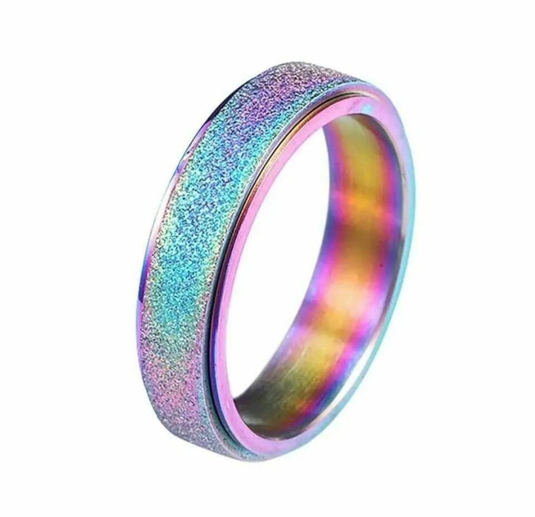 Rainbow Sparkle Spinner Band Fidget Ring Stainless Steel Size 7 8 9 10 ...