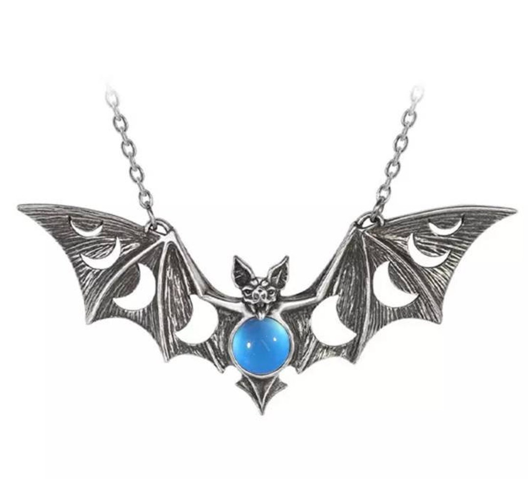 Moon Phase Bat Necklace Blue Moon Silver Gothic Jewelry Lunar Unique ...
