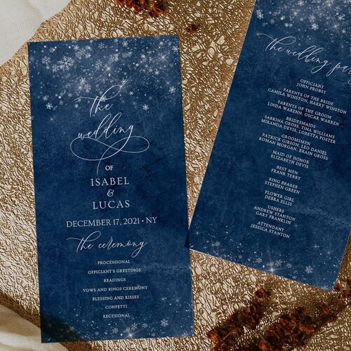 Snowflake Wedding Program Ceremony Printable Template - Etsy