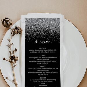 Black and Silver Menu Card Template, Wedding Menu Card Glitter Silver ...