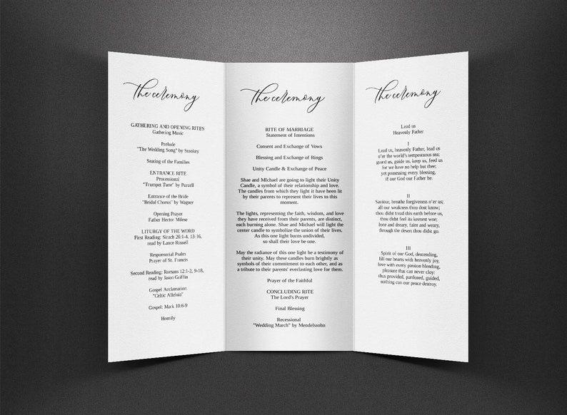 Tri-fold Wedding Program Template Minimalist Ceremony - Etsy