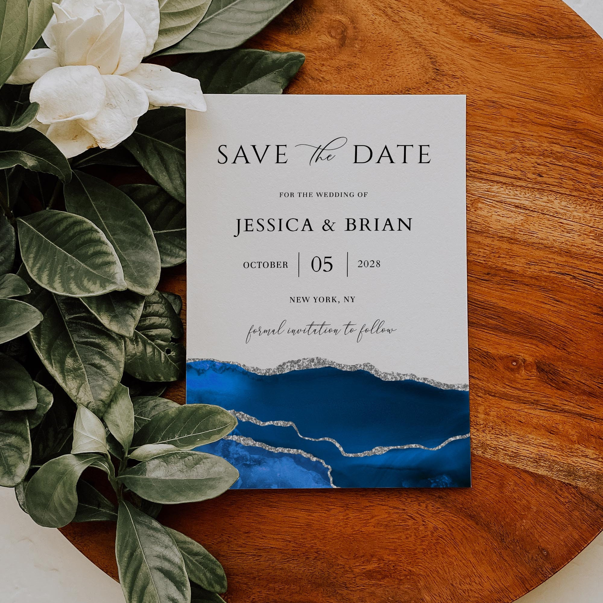 Save the Date Royal Blue and Silver Save the Date Template - Etsy