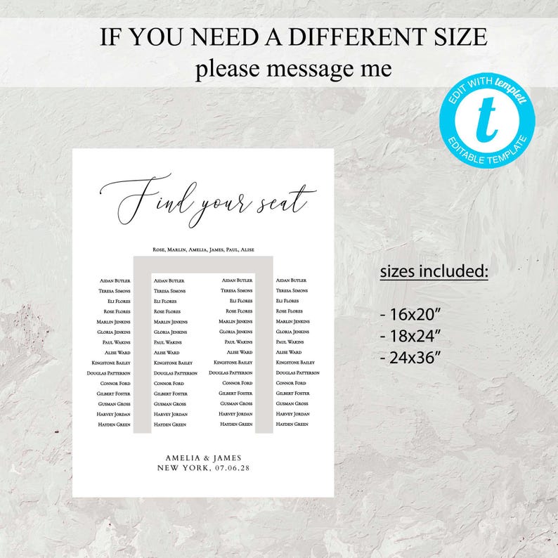 Horseshoe Wedding Seating Chart Template: U-shaped Table Plan Editable ...