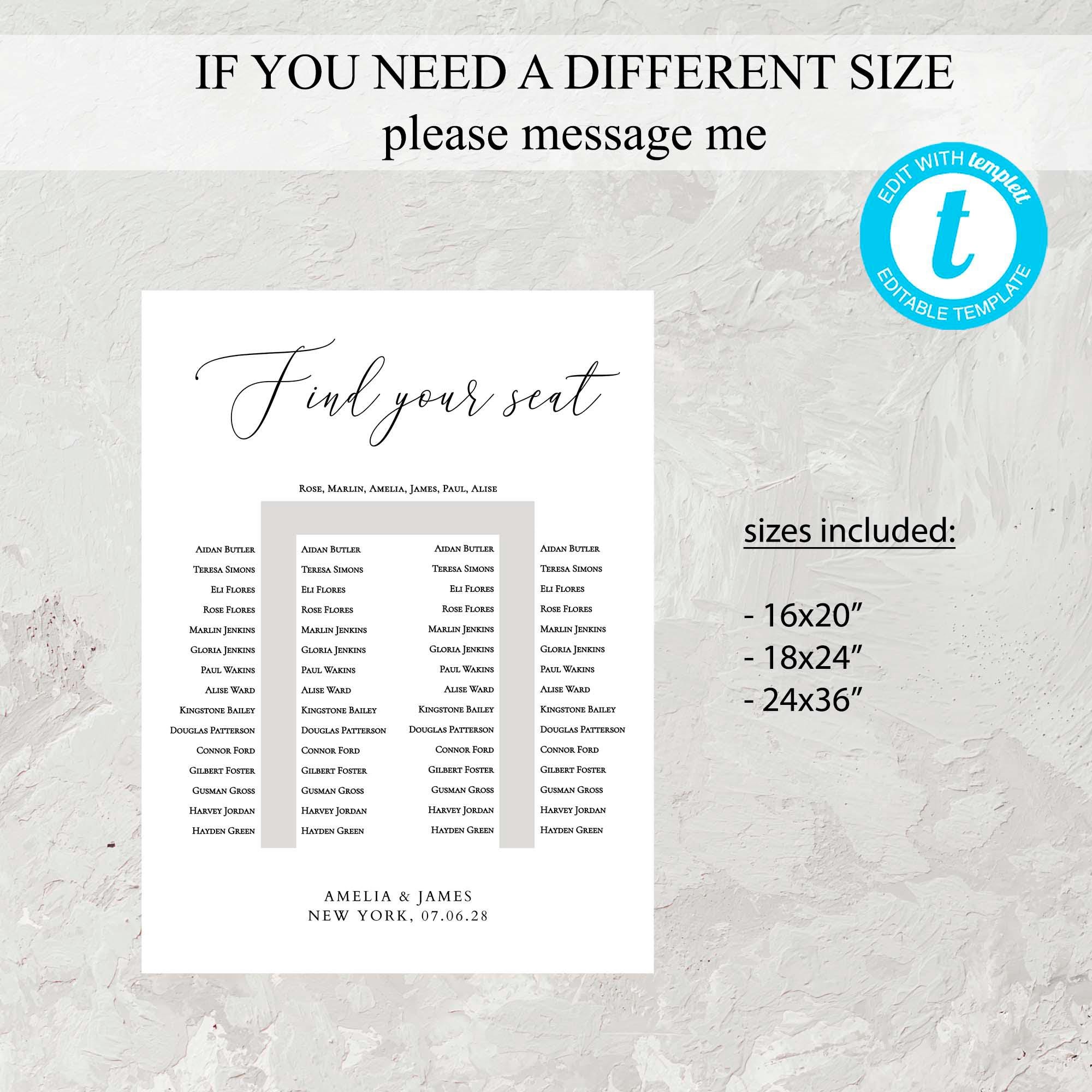 Horseshoe Wedding Seating Chart Template: U-shaped Table Plan Editable ...