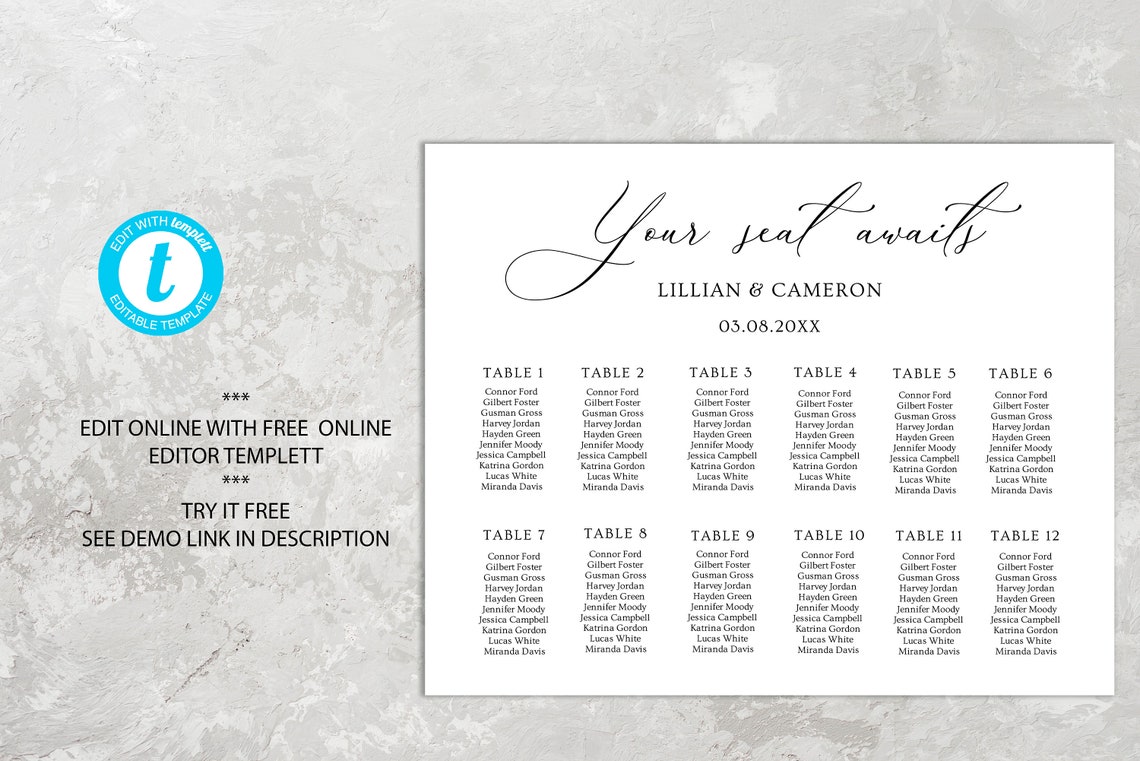 Small Wedding Seating Chart Seating Chart 8x10'' and | Etsy