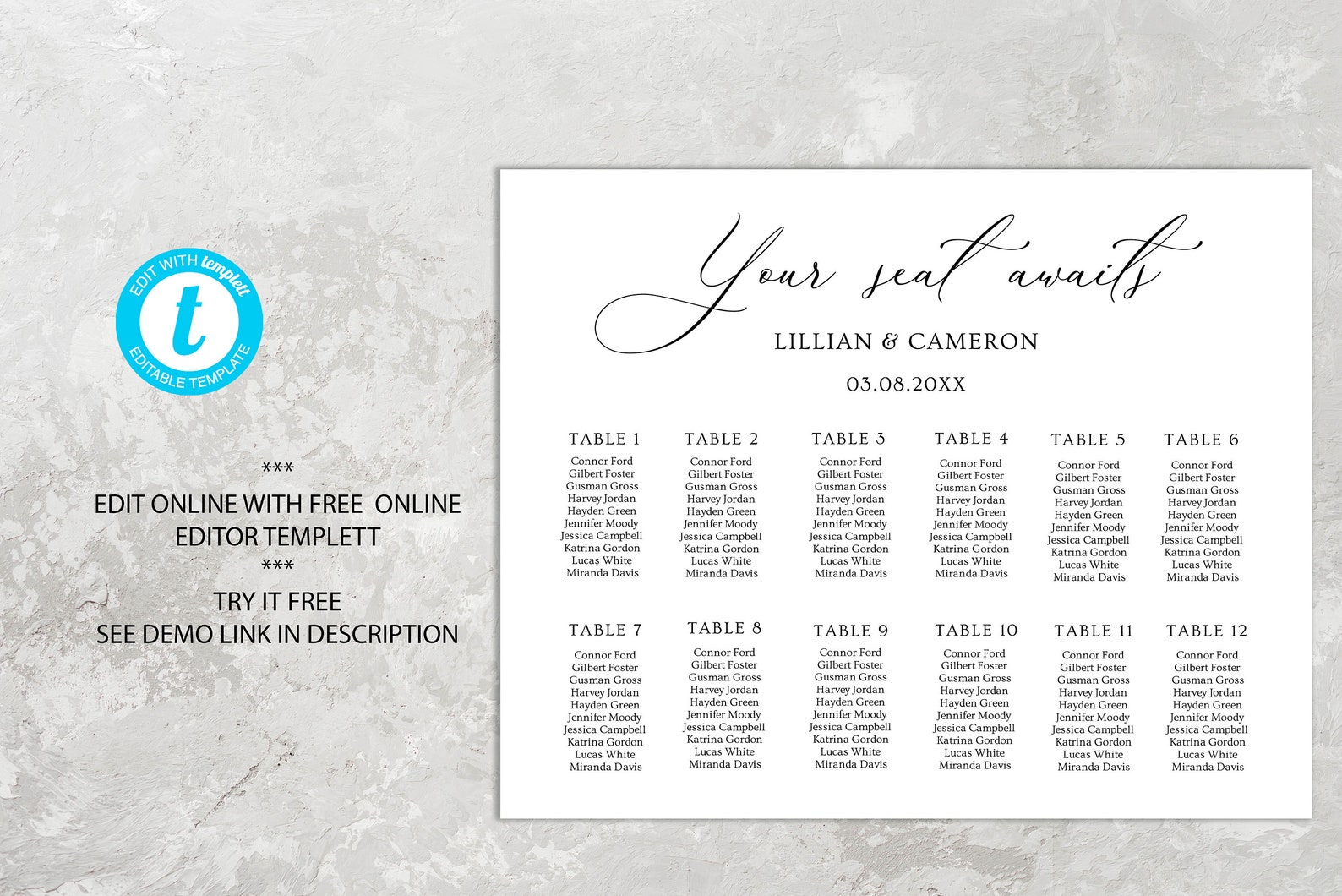 Small Wedding Seating Chart Seating Chart 8x10'' and | Etsy