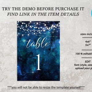 Wedding Table Number Template, Celestial Wedding Table Number Card ...