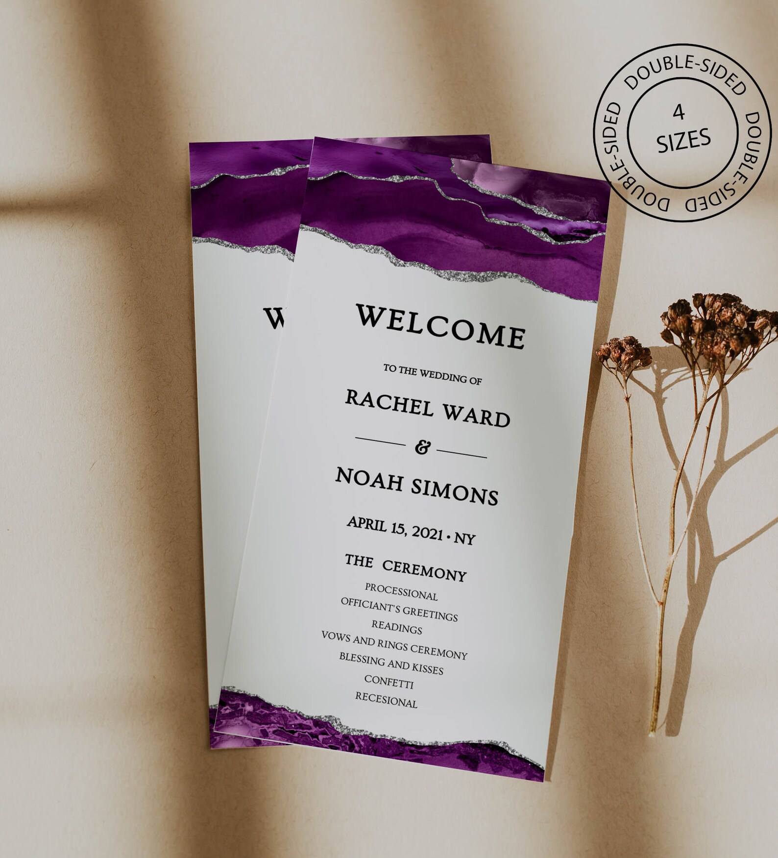 Purple and Gold Wedding Program Template Ceremony Program - Etsy