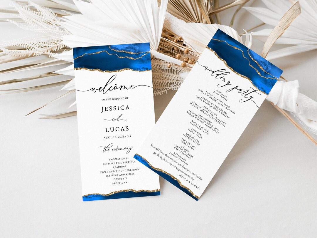 Wedding Program Template, Ceremony Program Wedding, Blue and Gold ...