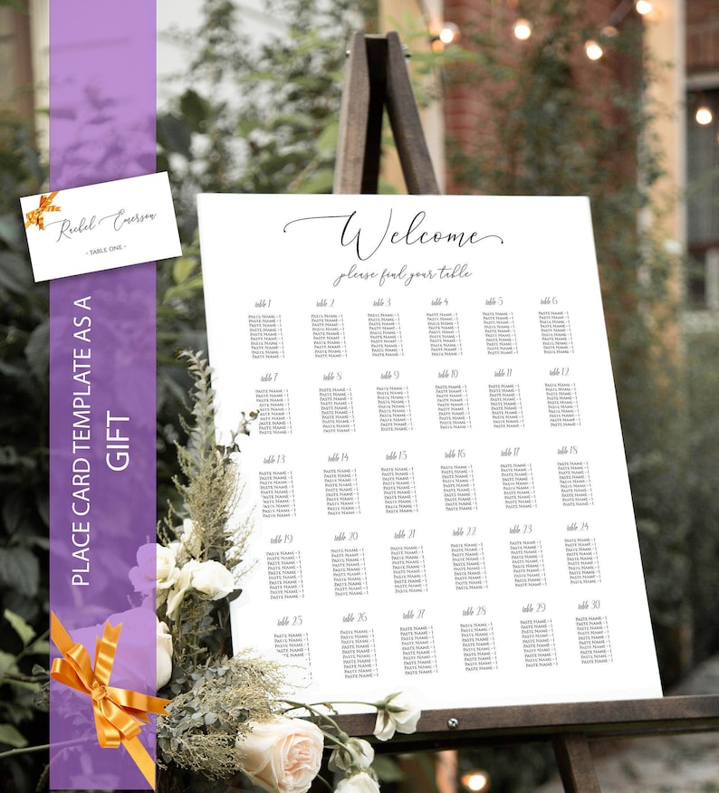 Seating Chart 30 Tables Large Wedding Seating Chart Modern | Etsy