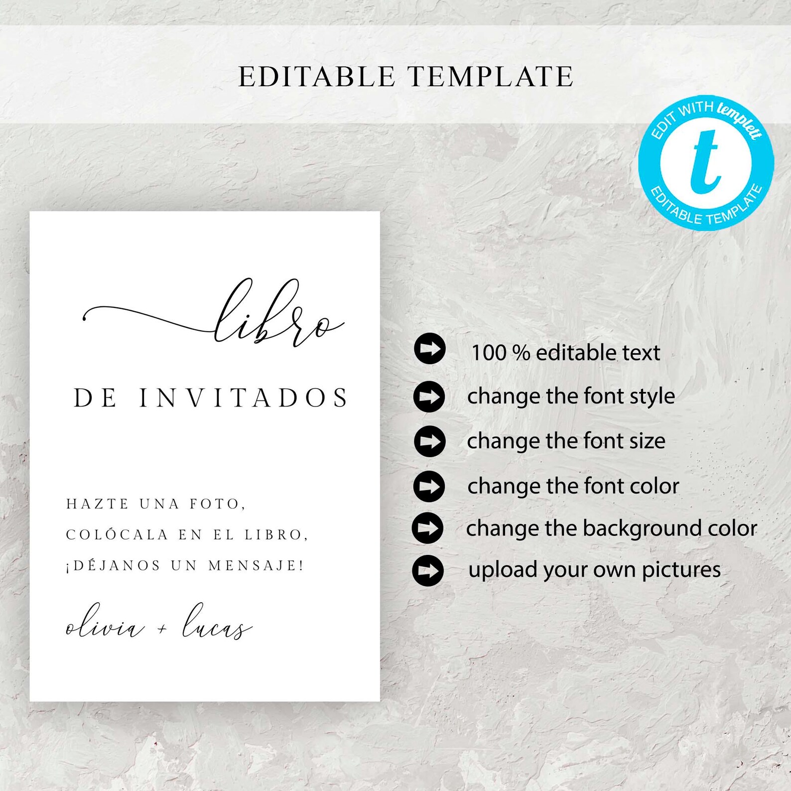 Photo Guest Book Sign in Spanish: Guestbook Template, Any Text, Digital ...