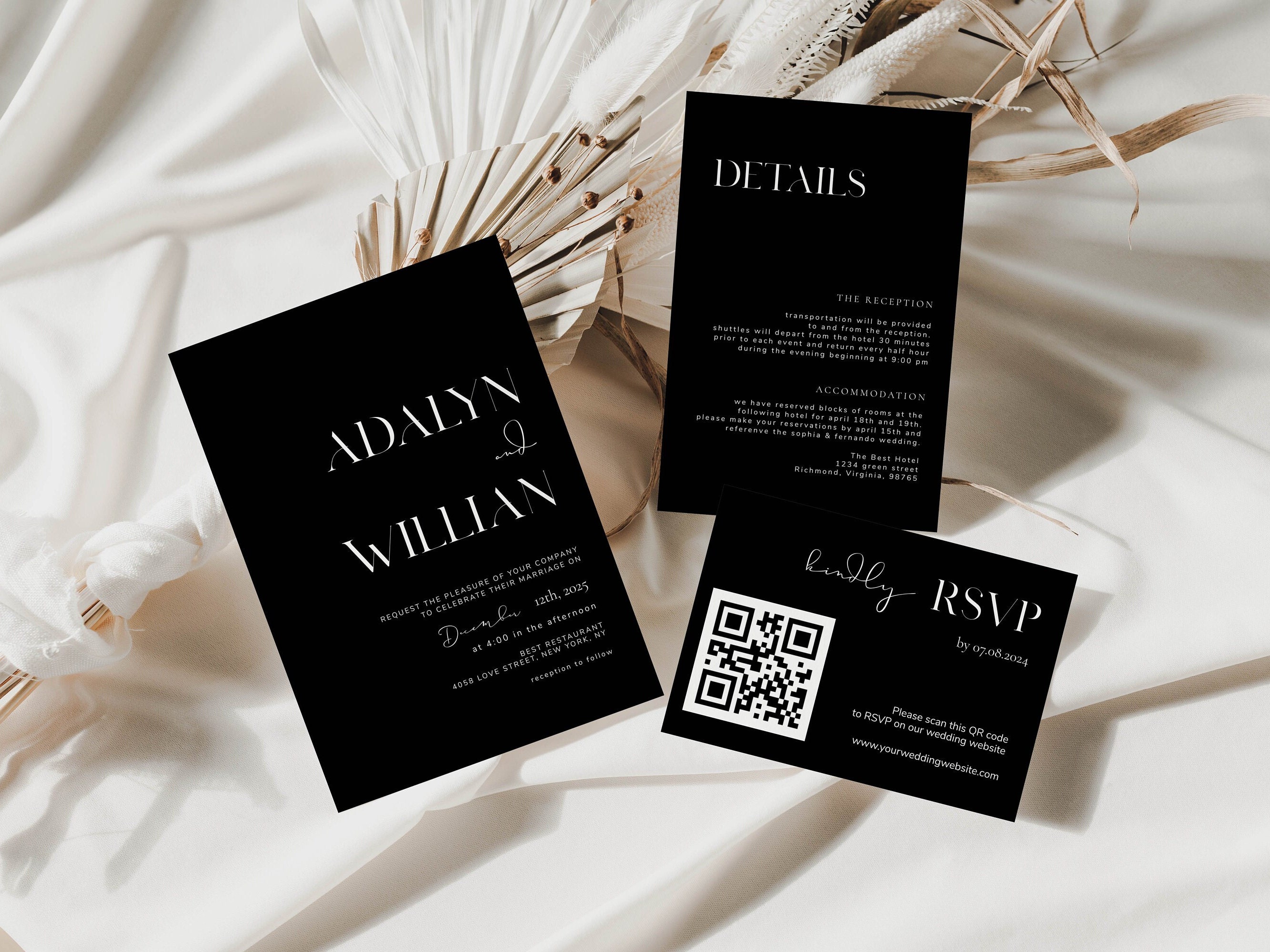Black Wedding Invitation With QR Code Wedding Invitation - Etsy