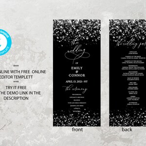 Black and Silver Programs, Ceremony Program Template, Wedding Program ...