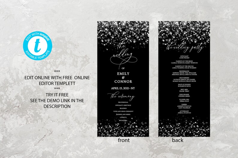 Black and Silver Programs Ceremony Program Template Wedding | Etsy