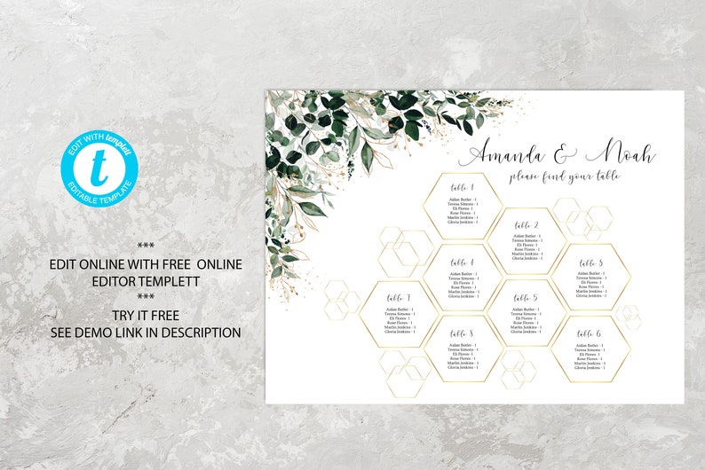 Hexagon Wedding Seating Chart Geometric Seating Chart Large | Etsy