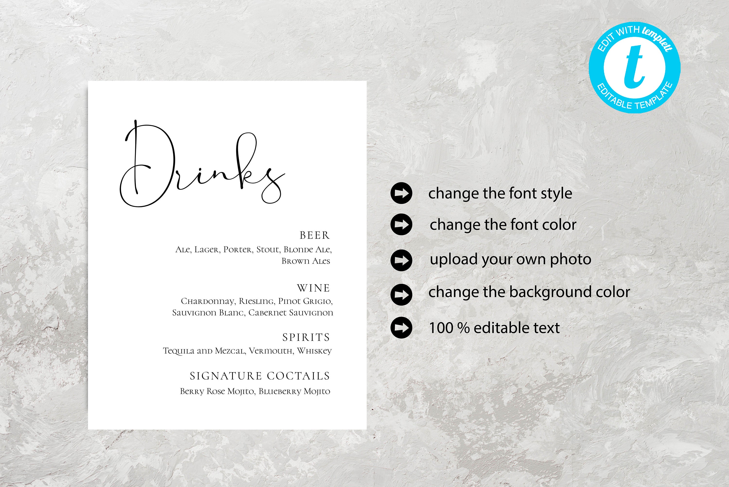 Modern Wedding Bar Menu Minimalist Bar Menu Wedding Sign | Etsy