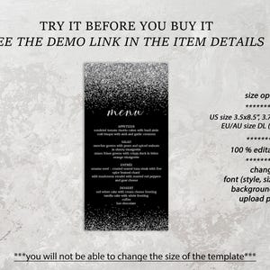 Black and Silver Menu Card Template, Wedding Menu Card Glitter Silver ...