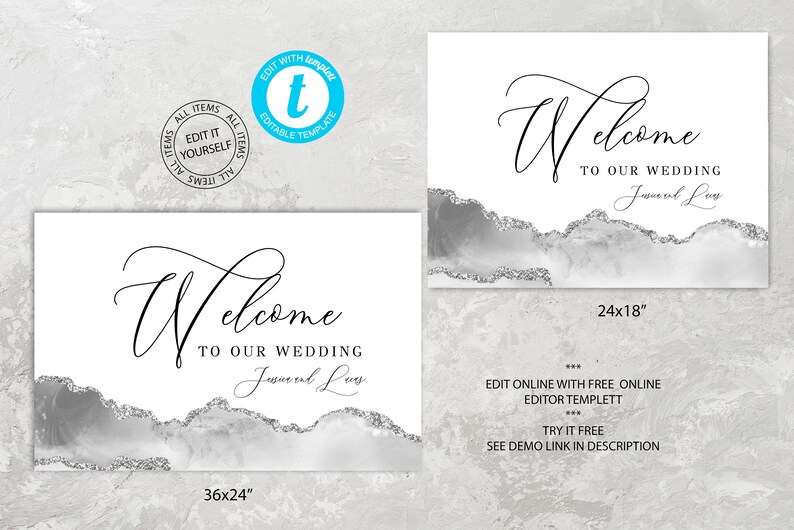 Welcome Wedding Sign Gray and Silver Wedding Welcome Sign - Etsy
