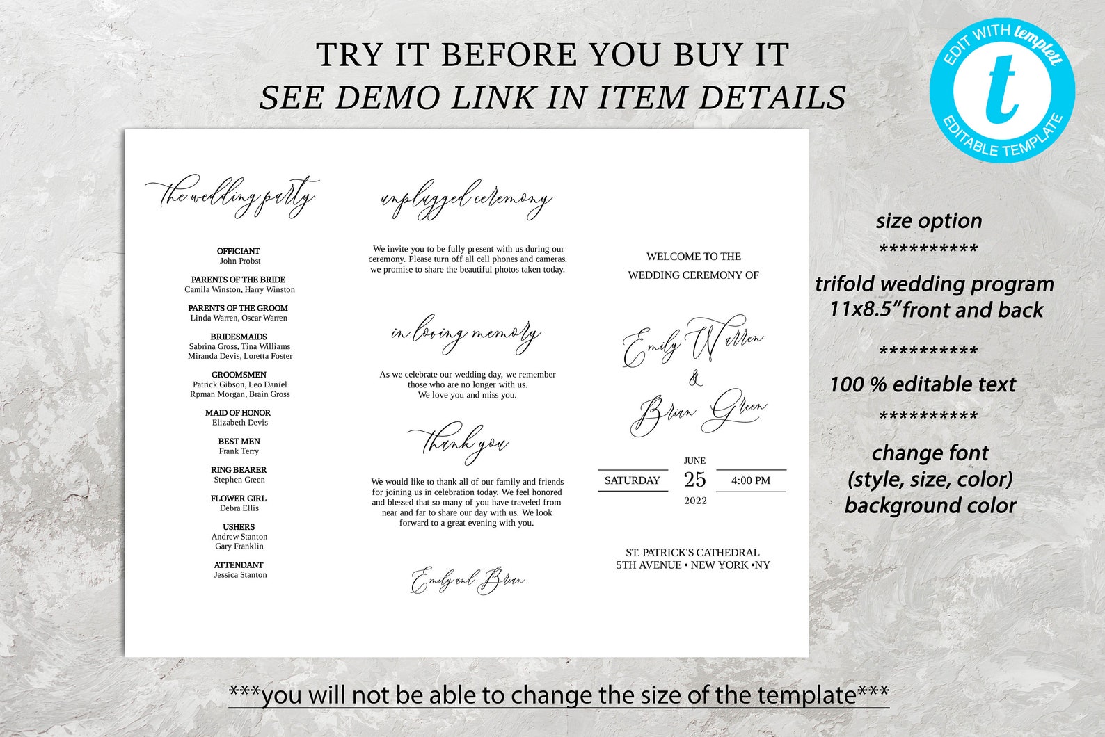 Tri-fold Wedding Program Template Minimalist Ceremony - Etsy