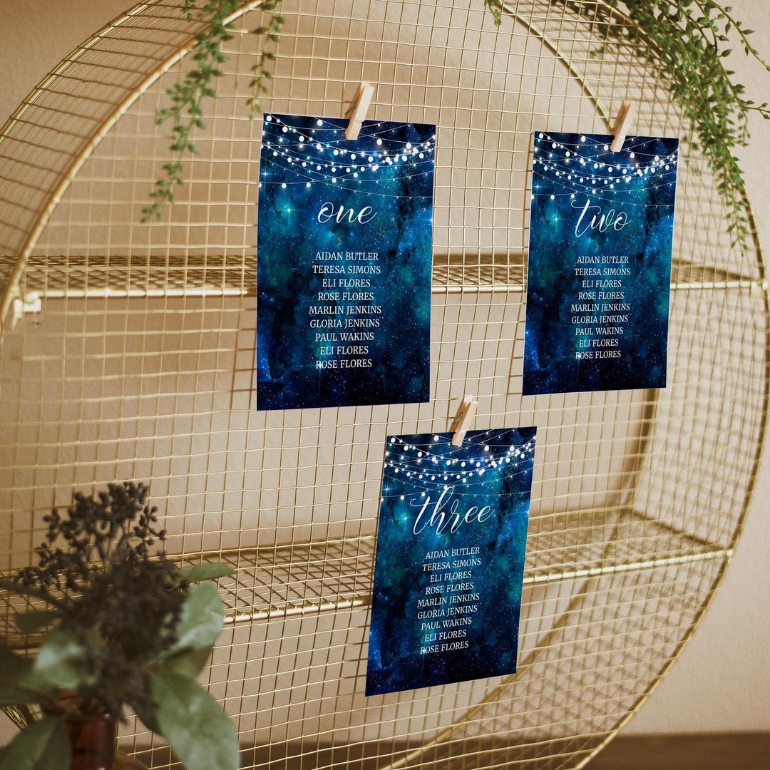 Seating Chart Card Galaxy, Wedding Table Seating Chart Card, Celestial ...