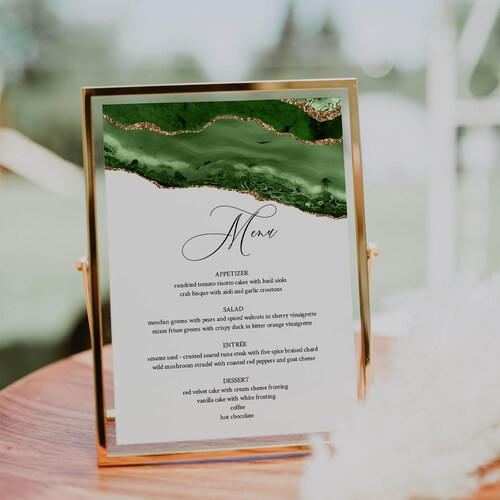 Hexagon Menu Card Template Menu Card Green Emerald and Gold - Etsy