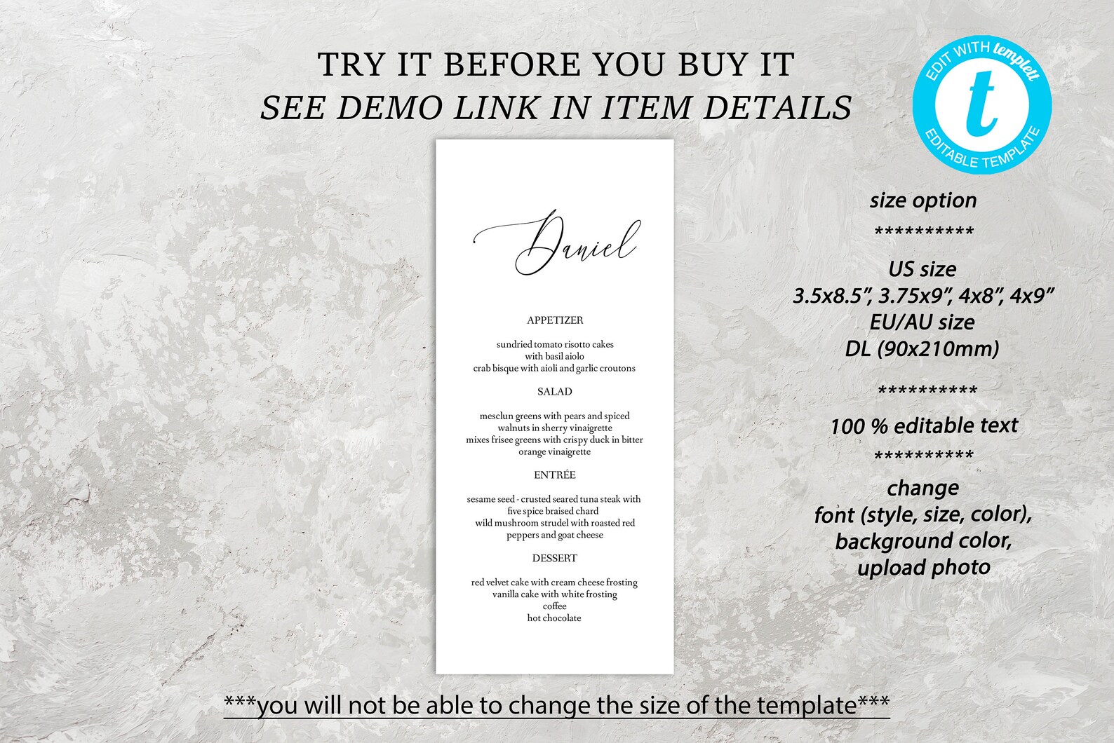 Wedding Menu Name Wedding Menu Card Template Dinner Menu | Etsy