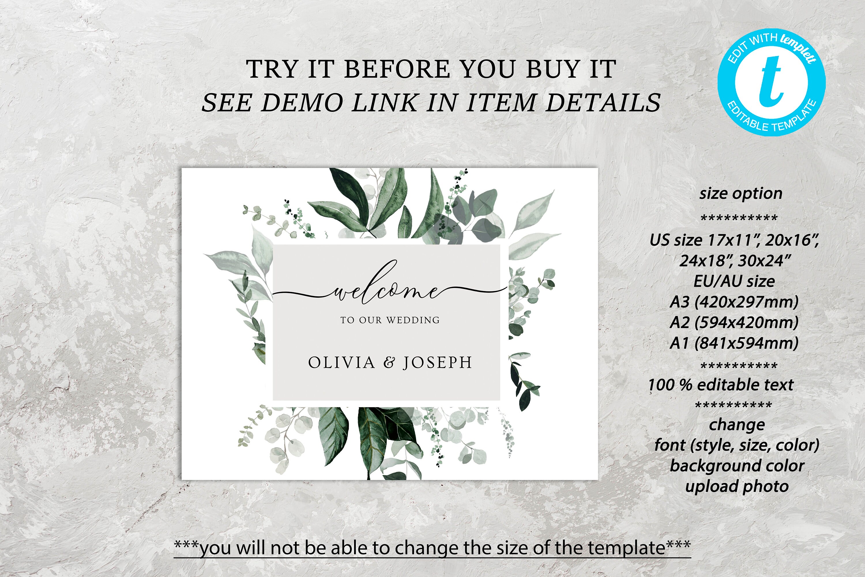 OLIVIA Welcome Wedding Sign Template Welcome Wedding - Etsy