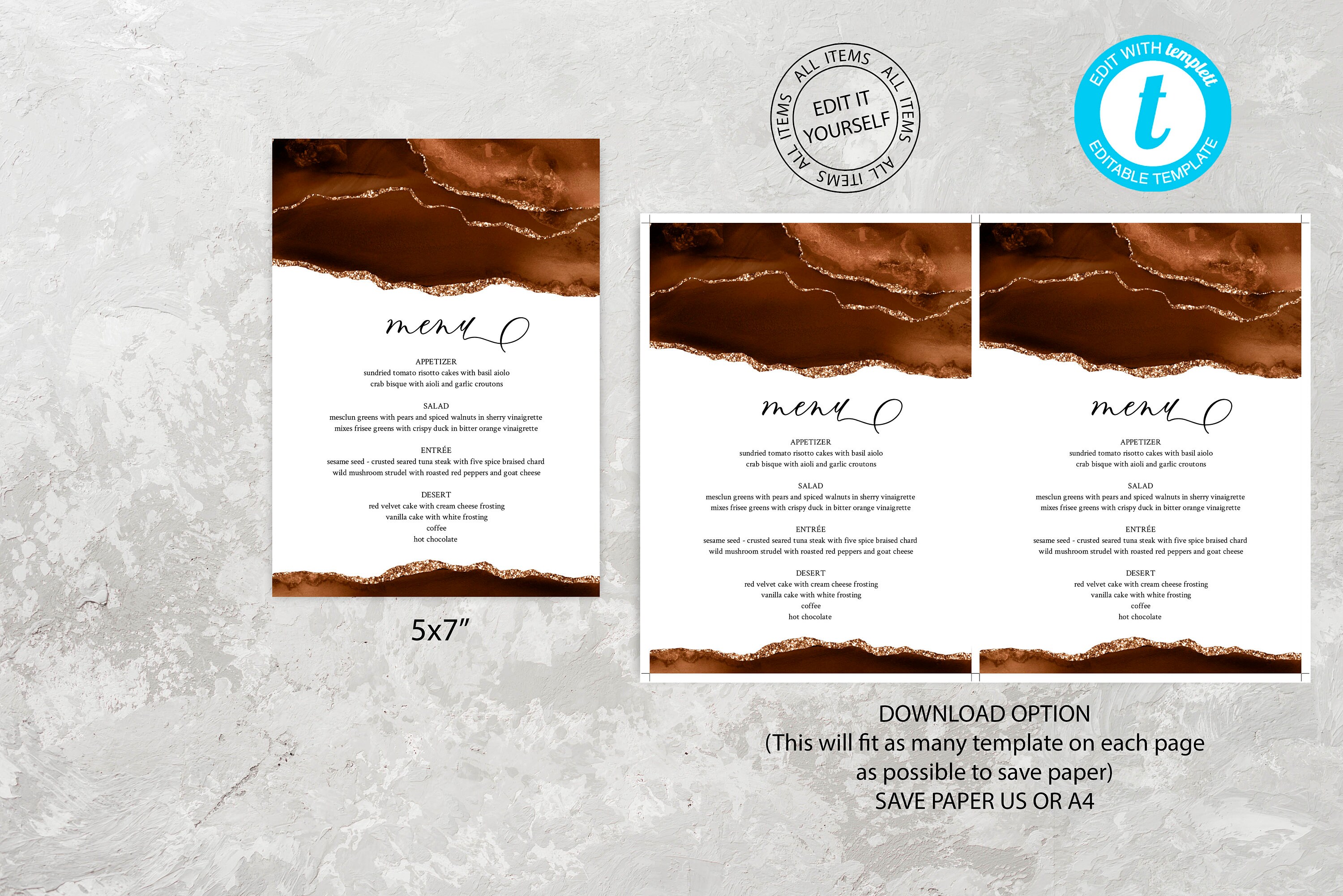 Desert and Gold Menu Card Template Wedding Menu Card Menu | Etsy