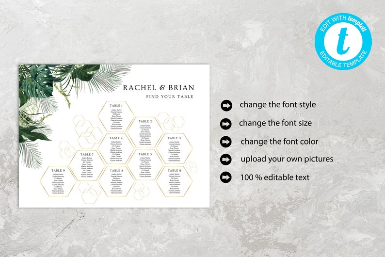 Hexagon Seating Chart Geometric Seating Chart Wedding - Etsy