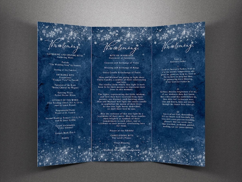 Trifold Wedding Program Template, Winter Ceremony Program Foldable ...