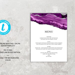 Purple Wedding Menu Sign Template, Wedding Menu Cards, Wedding Menu ...