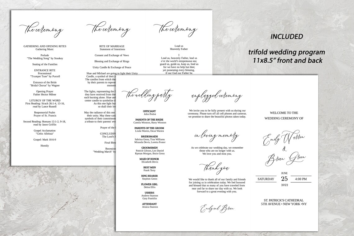 Tri-fold Wedding Program Template Minimalist Ceremony - Etsy