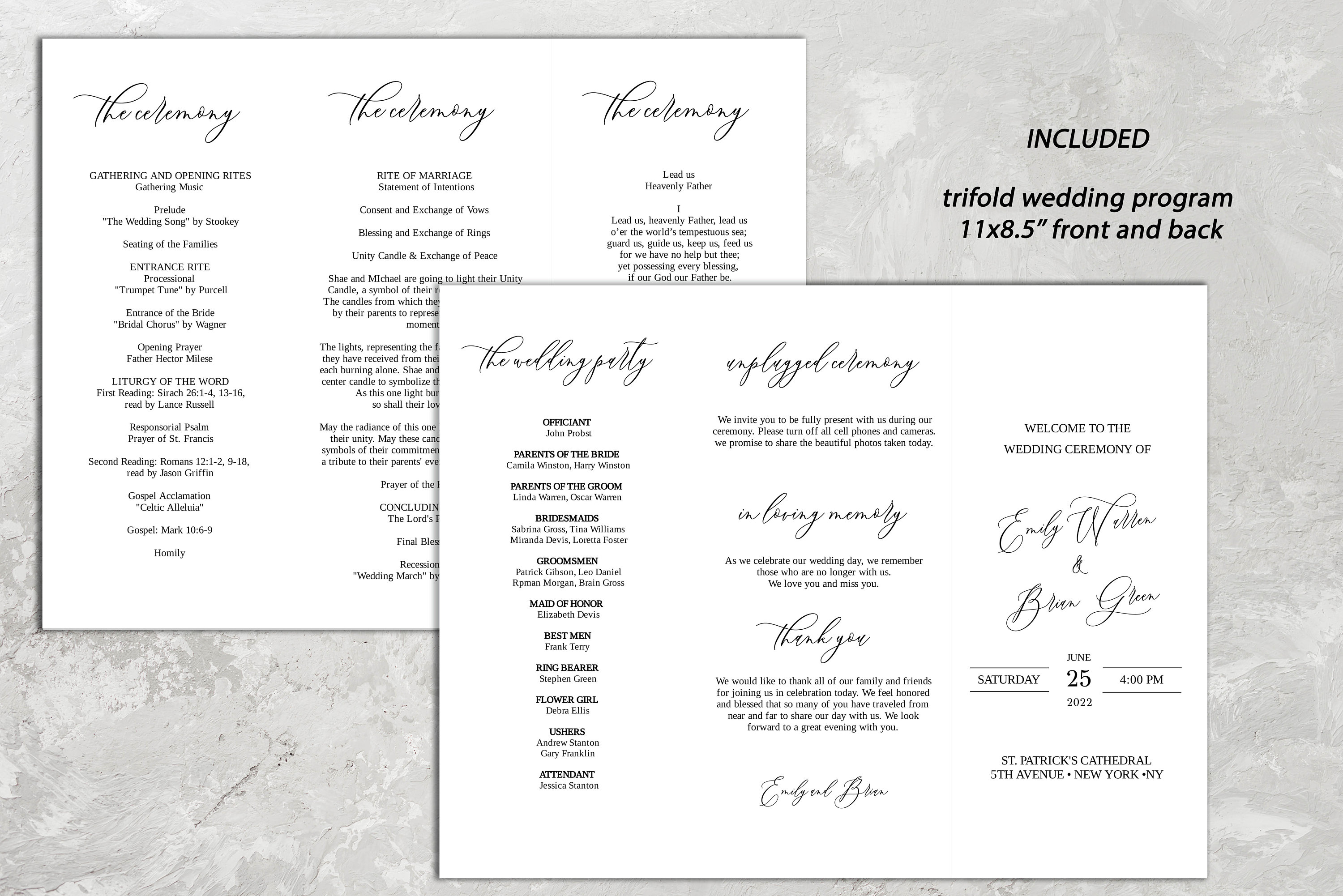 Tri-fold Wedding Program Template Minimalist Ceremony | Etsy