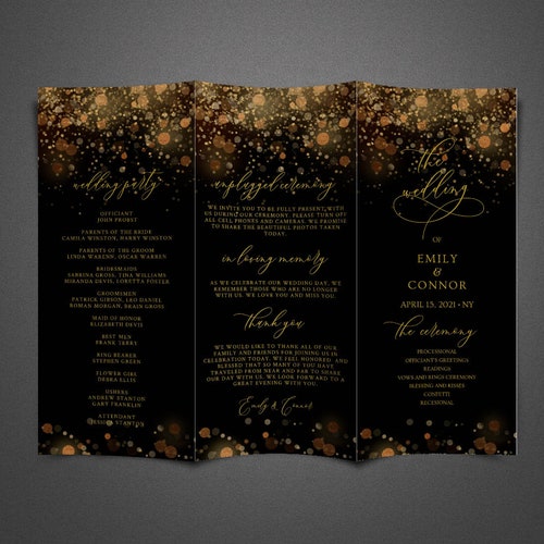 Gold Tri Fold Wedding Program Template Trifold Program - Etsy