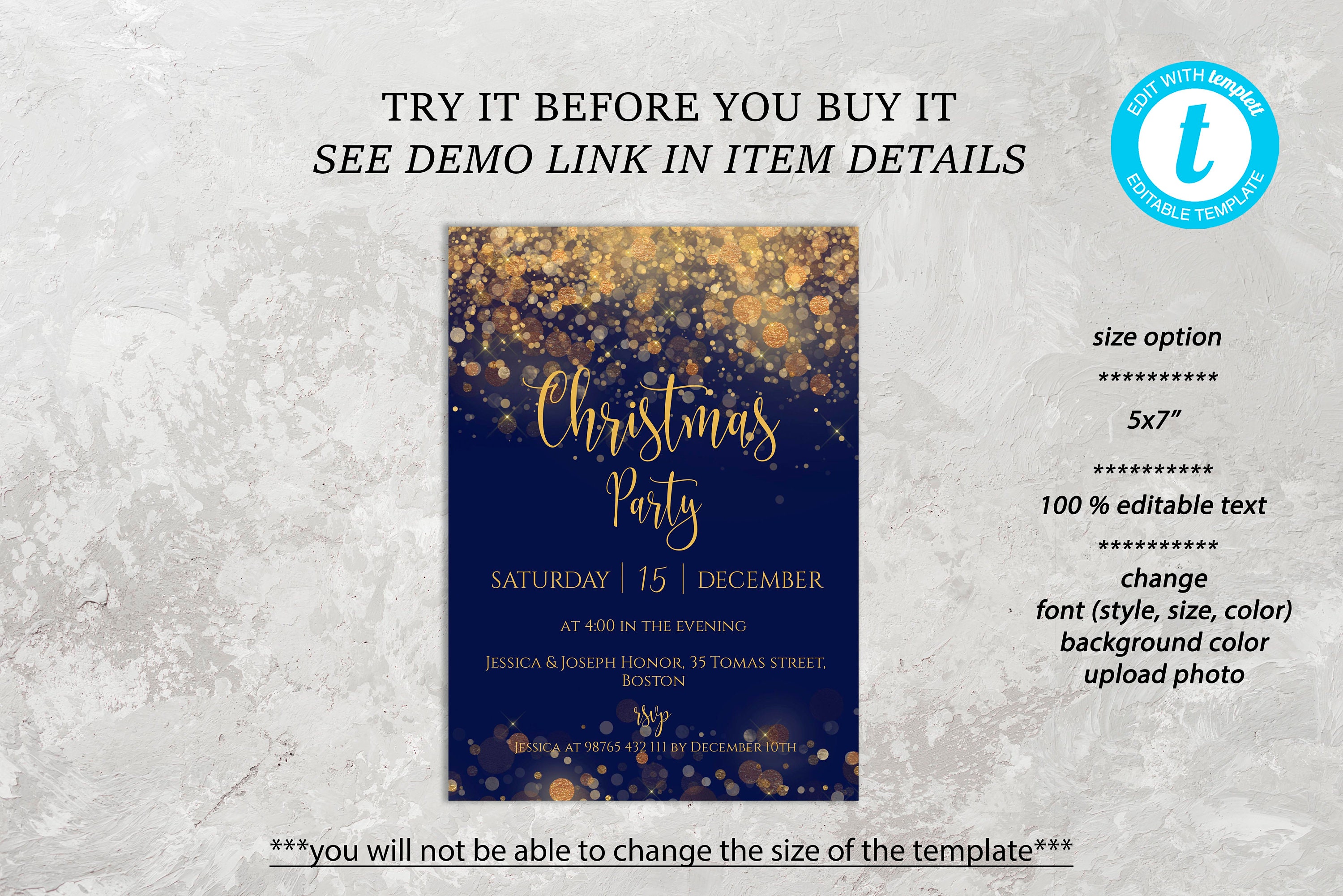 Christmas Party Invitation Template Blue Christmas | Etsy
