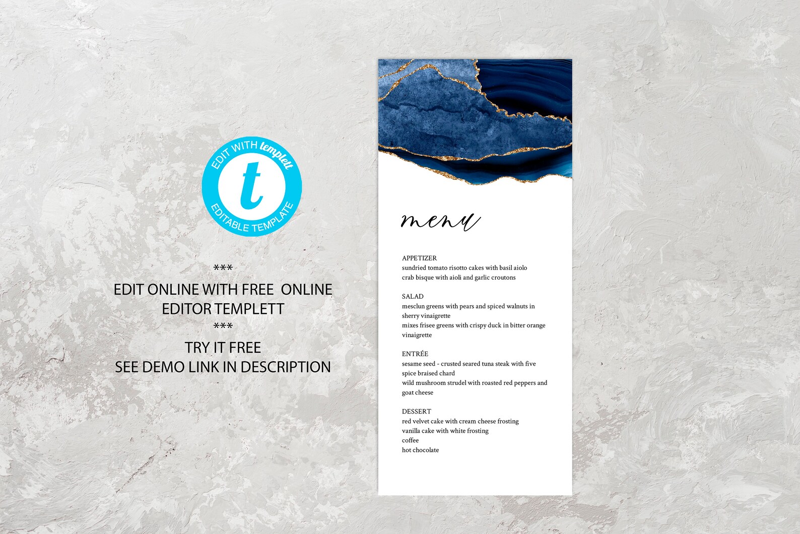 Wedding Menu Card Template DIY Menu Card Dinner Menu Card - Etsy