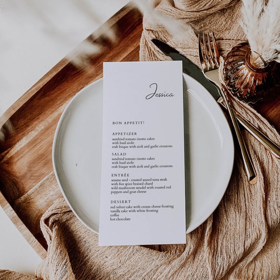 Wedding Menu Name Wedding Menu Card Template Dinner Menu | Etsy