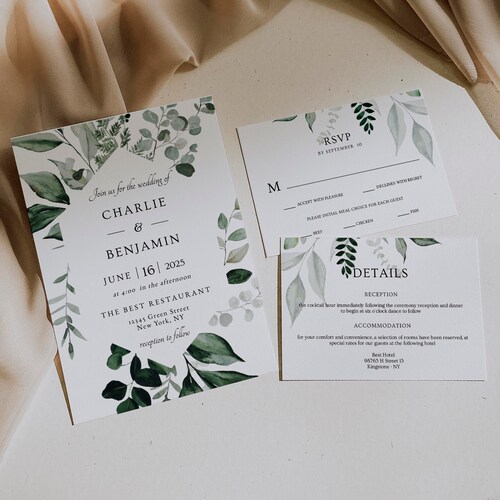 OLIVIA Botanical Wedding Invitation Set Greenery Wedding | Etsy