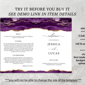 Purple and Gold Folded Wedding Program Template, Wedding Ceremony ...